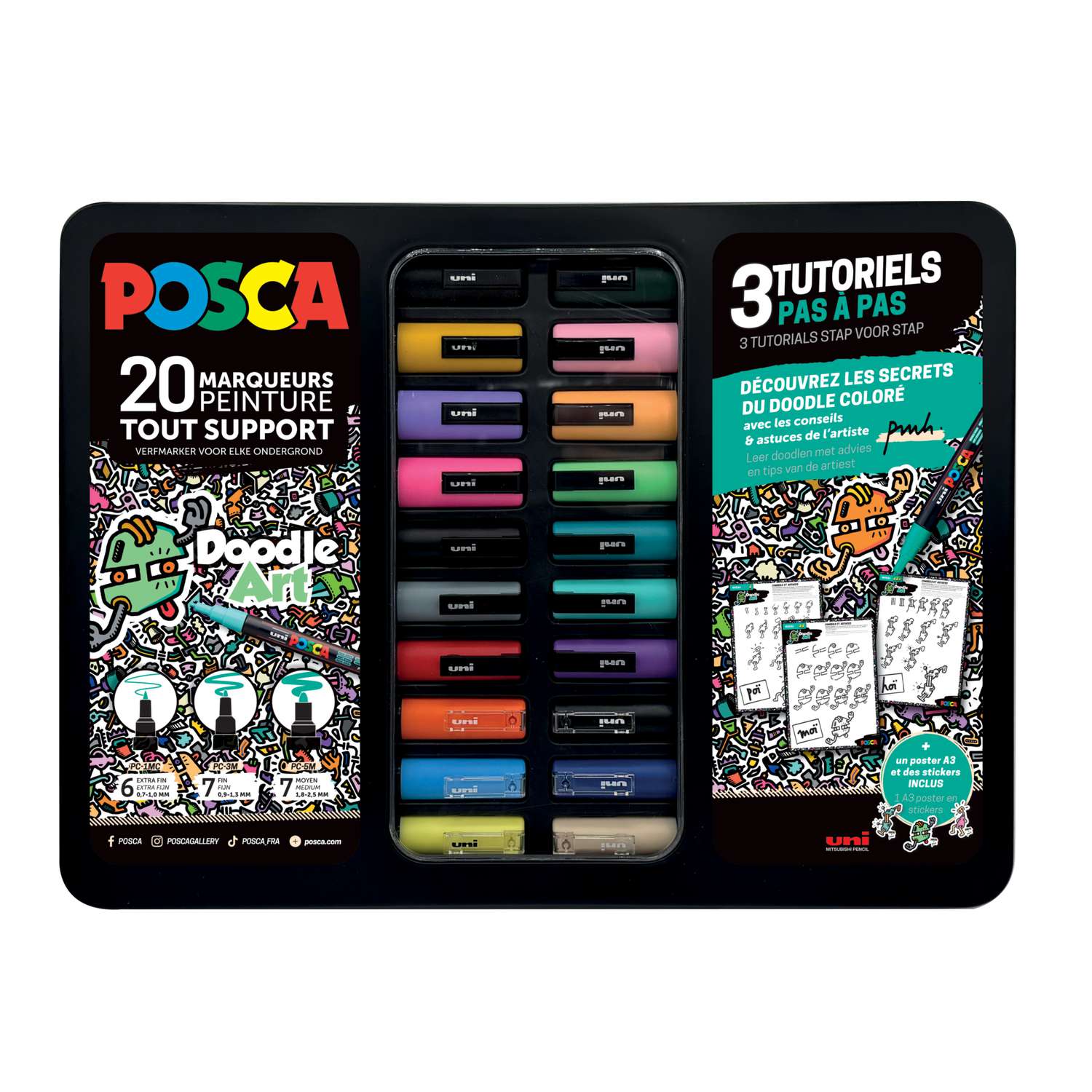 uni POSCA Marker DOODLE ART 20er Set, inkl. Metallbox | online Kaufen ...